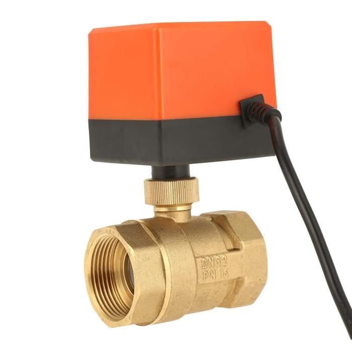 Vanne motorisee 2 voies AC 220 V G1-1 / 4 DN32 2 voies 3 fils contrôle 2 points en laiton vanne ...