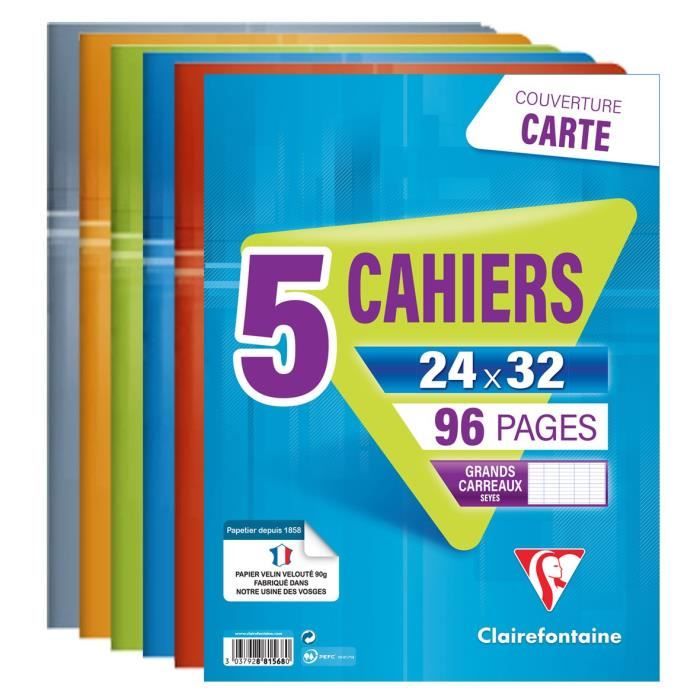 Cahier 24x32 grand carreaux 96 pages - Achat / Vente pas cher