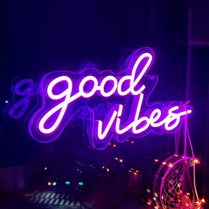 Lampe Néon led décoration Murale COOVEE - Good Vibes - Violet - 40*20cm ...