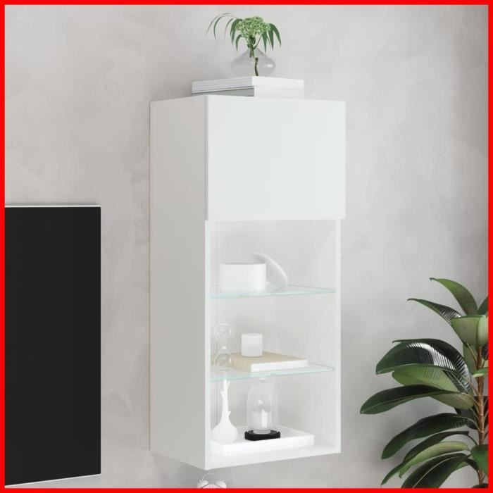 Meuble TV - CUQUE - LED - Bois d'ingénierie - 40,5 x 30 x 90 cm - Design contemporain ...