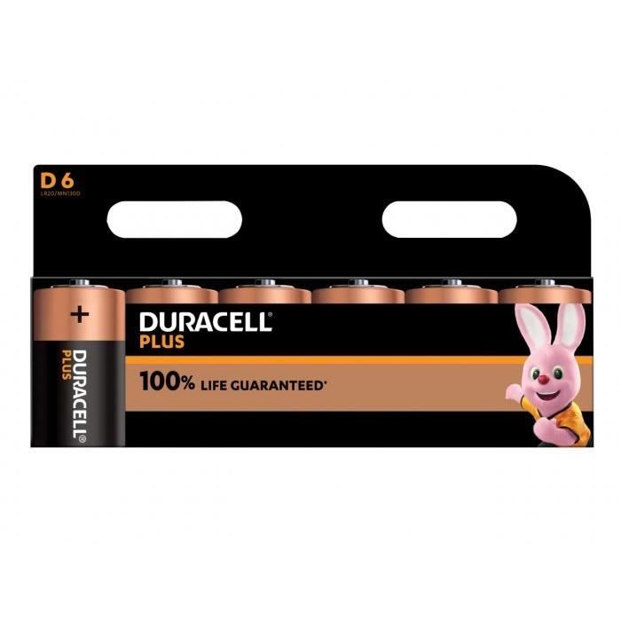 Duracell Pack de 6 piles jetable D 6 LR20 MN1300 Cell Plus Power +100% ...
