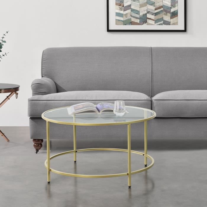 Table Basse Ronde pour Salon Petite Table Stylée Plateau en Verre Pieds ...