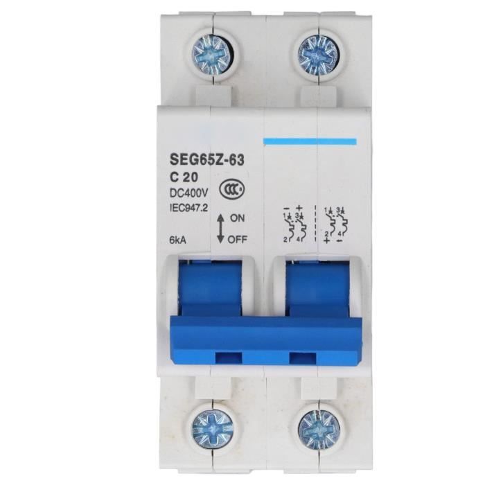 HURRISE Disjoncteur CC PV Disjoncteur miniature DC 2P 6KA 400V Commutateur d'air pour grille de ...