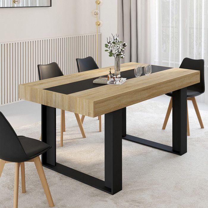 IDMARKET Table à manger rectangle PHOENIX 6 personnes bois et noir ...