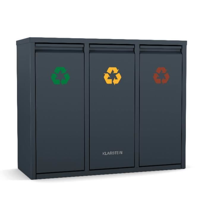Klarstein Ordnungshüter Poubelle Tri sélectif 3 compartiments 45 litres ...