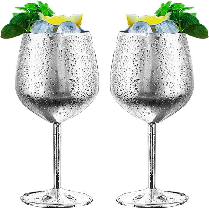 LELELINKY Lot de 2 Verres à Vin en Acier Inoxydable - 350 ml - Verres à Vin Rouge Incassables ...