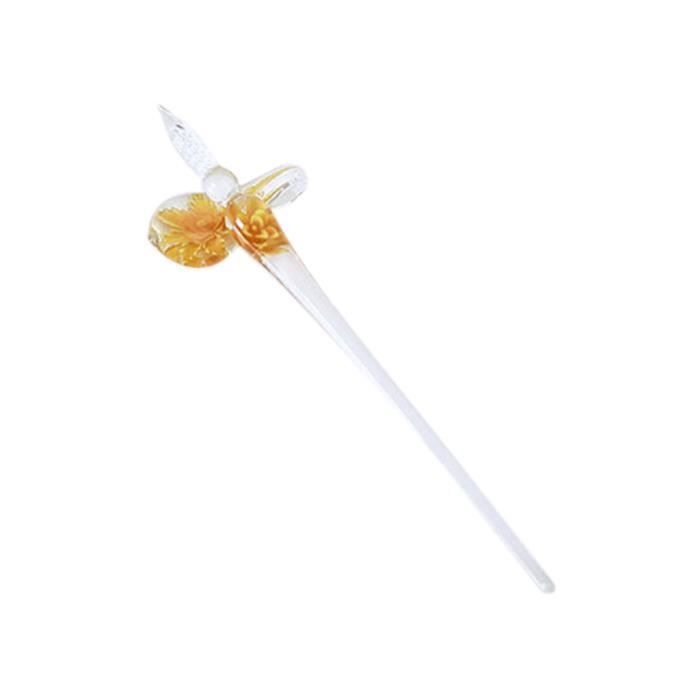 Stylo en Verre Glass Writing Pen Elegant Cristal Motif Fleur Jaune ...