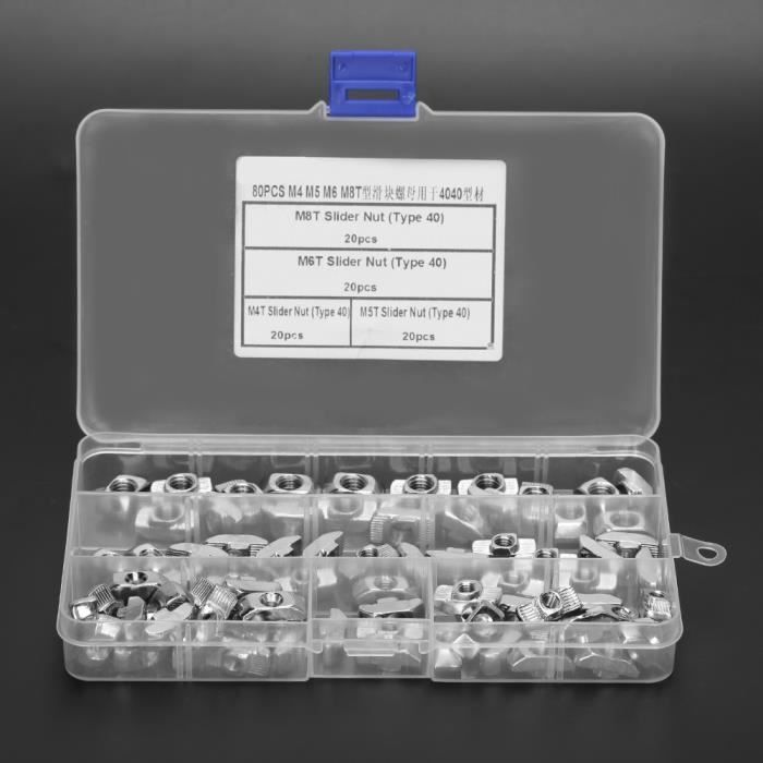 Écrou coulissant à fente en T - VBESTLIFE - 80 Pièces M4 M5 M6 M8 - Attaches quincaillerie ...
