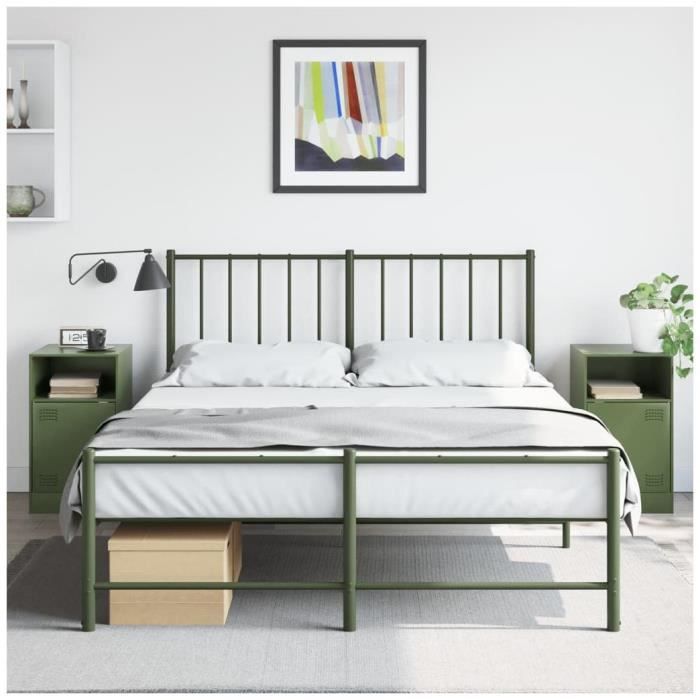 DXBK Tables de chevet 2 pcs noir vert olive 34,5x39x62 cm acier 841772 ...