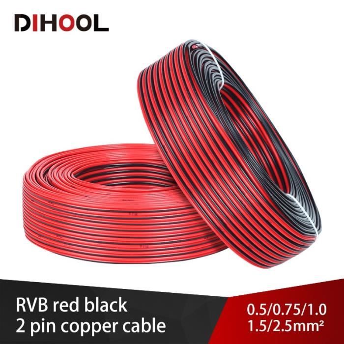 5m-19 AWG 0.75mm2 -Câble électrique Flexible en cuivre,2 broches,rouge ...