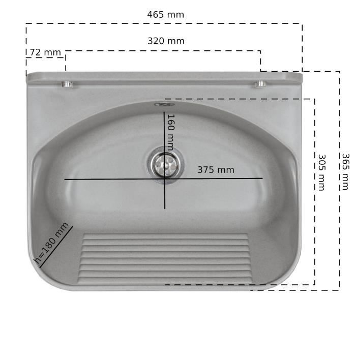 Lavabo plastique gris 46,5 cm avec siphonne tirette et vidange ...
