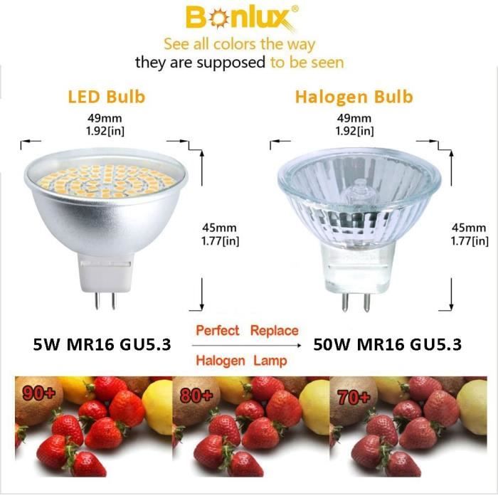 Lot de 5 ampoules LED MR16 GU5.3 220 V 5 W avec 500 lm Équivalentes aux ...