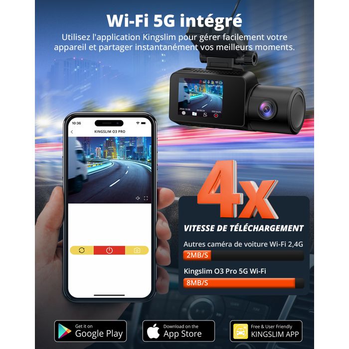 KINGSLIM DashCam Voiture 3 canaux 2,5k+2x1080P HDR, O3pro Caméra de ...