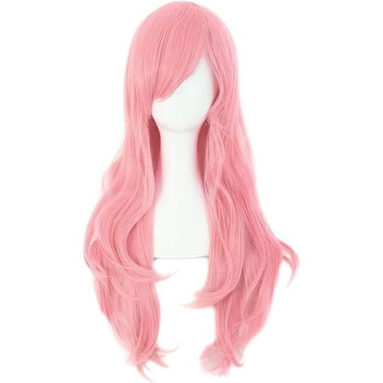 28" 70 Cm Rouge Rose Cosplay Bouclé Perruque Femme, Longue Ondulée ...