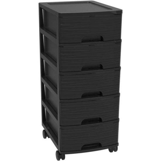 Meuble de rangement à roulettes 5 tiroirs - Noir - 26,7 x 36 x 62,8 cm ...