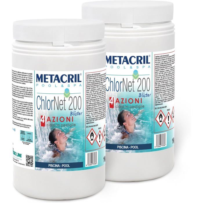 Metacril CHLOR NET 200 4 ACTIONS (1+1 KG)- Chlore Piscine en pastilles ...