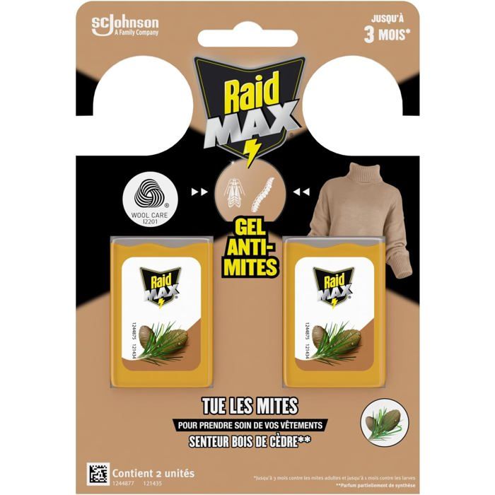 Raid Max Gels Anti-Mites Parfum Bois De Cèdre - Protège Les Vêtements ...