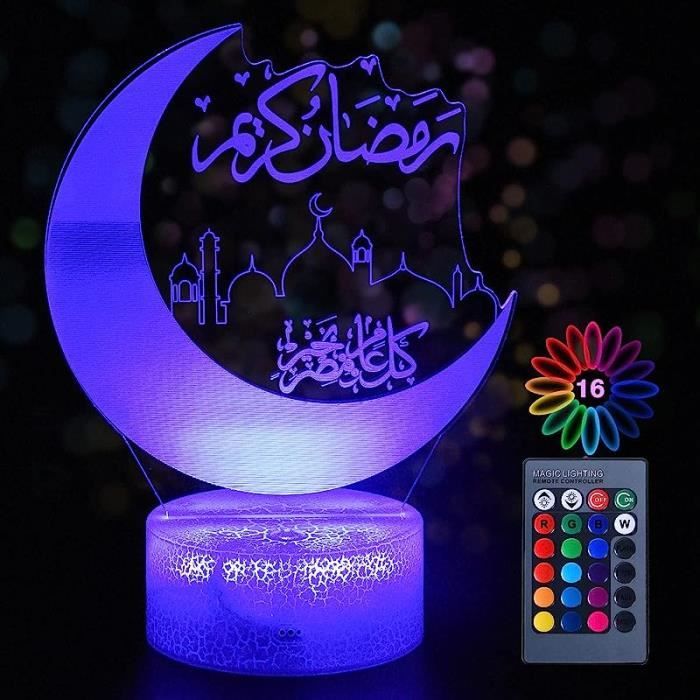 Lampe décorative LED Lune Ramadan - Effet 3D - Télécommande - 16 ...
