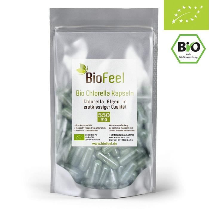 BioFeel - Bio Chlorella capsules, 180 pcs, 550mg - pur - végétalien ...