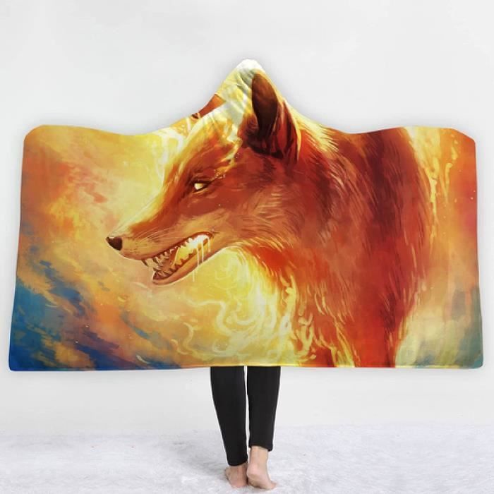 Couverture À Capuche Épaissie Peluche Loup de Flamme Doux et ...