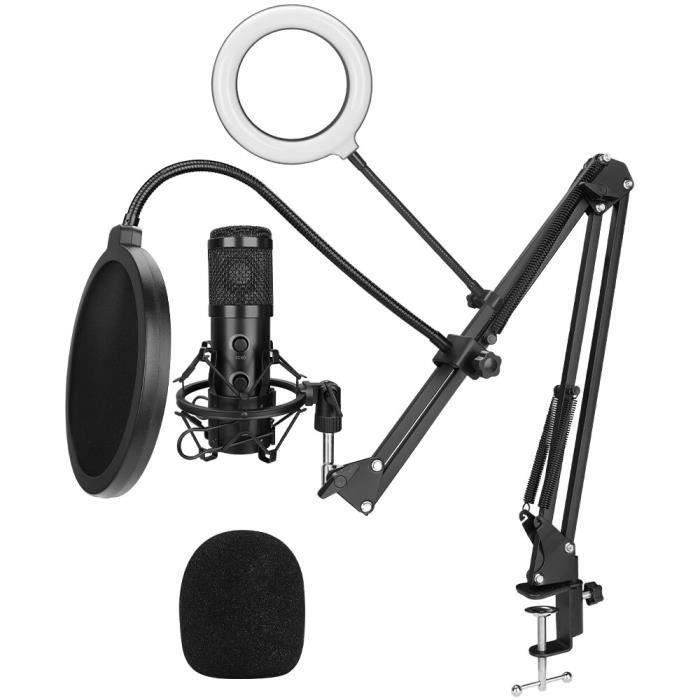 Microphone,Microphone USB E20 PC, micro avec bras Ring Light de 6 ...