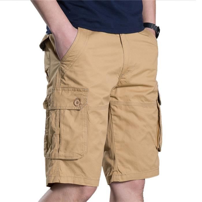 Short cargo pour homme - Marque - Couleur unie Kaki - Taille moyenne ...