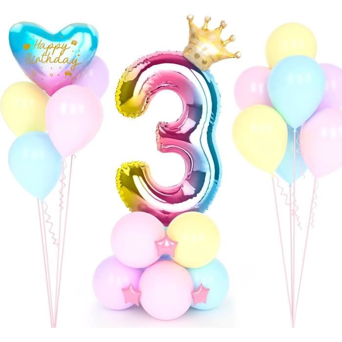 Ballon Anniversaire 3 An Fille, 32 Pouces Arcenciel Ballon Chiffre ...