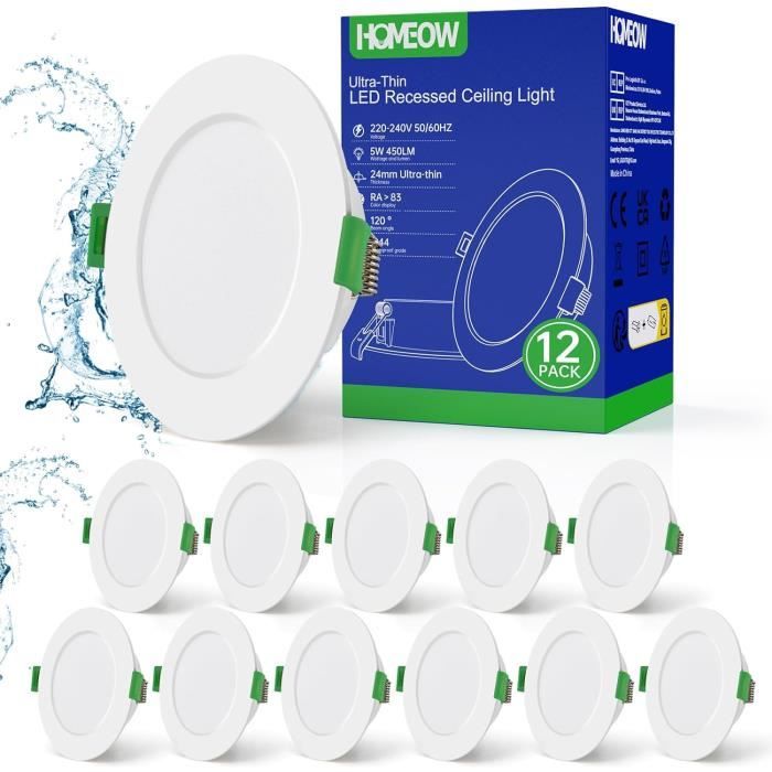 Lot De 12 Spot Led Encastrable Extra Plat, 220V 5W Spot Salle De Bain ...