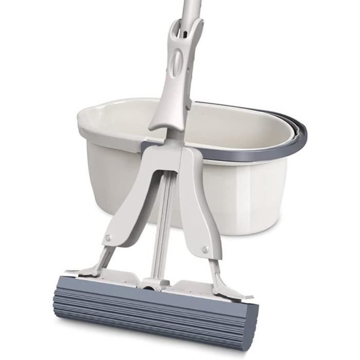 Balai Magique Et Seau Essoreur avec 1 Têtes en Éponge Balai Serpillère ...