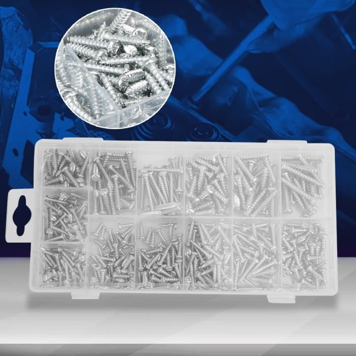 Zerone vis filetée 550 pièces/boîte ensemble de vis autotaraudeuses à tête cylindrique ronde ...