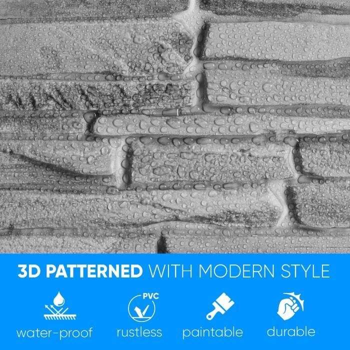 Lot de 10 panneaux muraux 3D en plastique PVC (Motif pierre.[Z5199 ...