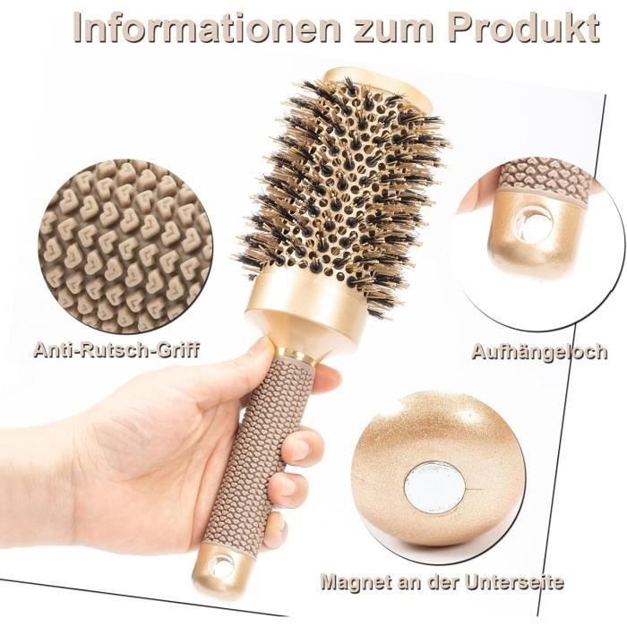 Brosse Ronde Brushing,Brosse Cheveux Poils De Sanglier,Shine Brown ...