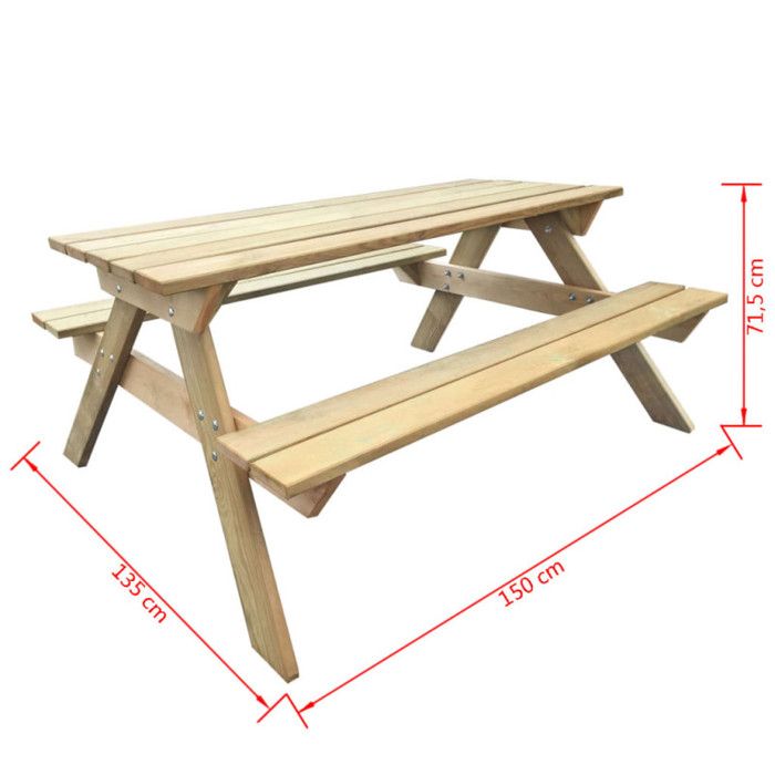 Table de pique-nique en bois - Naturel - 150 x 135 x 71.5 cm ...