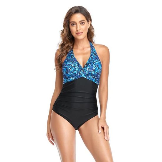 Maillot de Bain Une pièce Femmes Devant Croisé Col en V Profond Monokini Slim Contrôle du Ventre ...