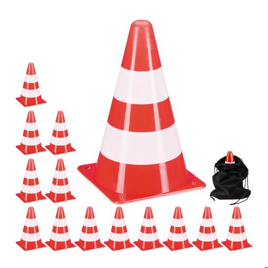 Relaxdays Cônes de travaux, lot 14, football, dressage chien, plots chantier 23 cm, circulation ...