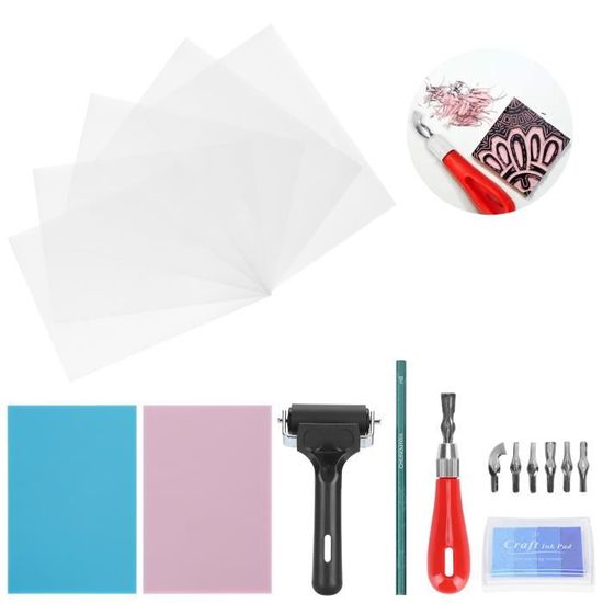 Tbest Kit Carving Rubber Stamp Professionnel Gravure Outil Set Bloc ...