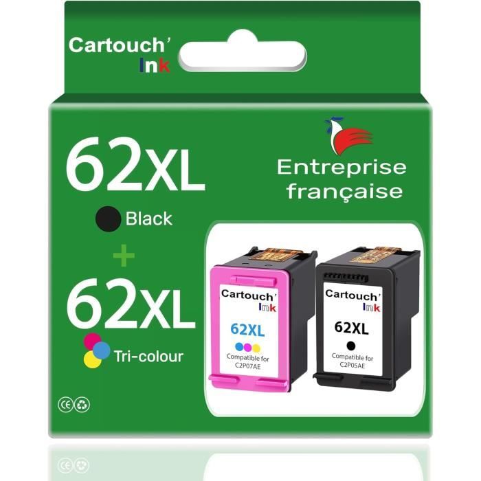 62XL - 2 Cartouches d'encre Compatibles avec HP 62 et HP 62XL - (1 Noir 1 Couleur).[Z1660 ...