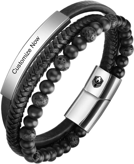 Bracelets Homme Cuir Personnalisé, Gravure Nom Date Id, Personnalisable ...