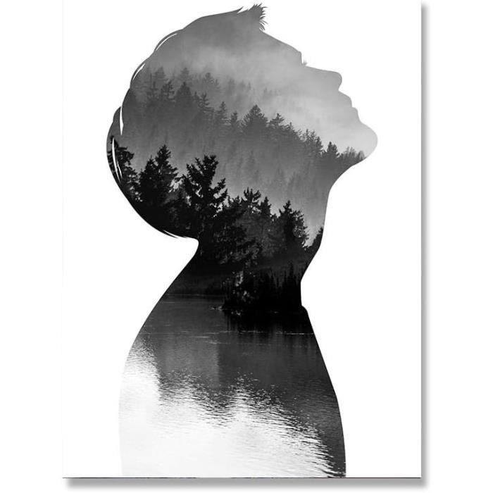 Affiche De Paysage De Forêt Brumeuse Silhouettes Dhomme Nordique Art