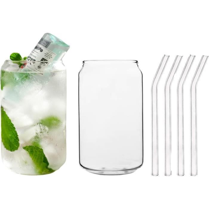 Lot De 2 Verres À Eau En Forme De Canette Avec 4 Pailles En Verre ...