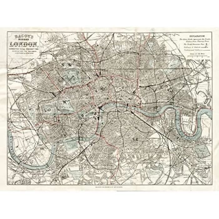 Map Bacon 1883 London City England Plan Chart Unframed Wall Art Print ...