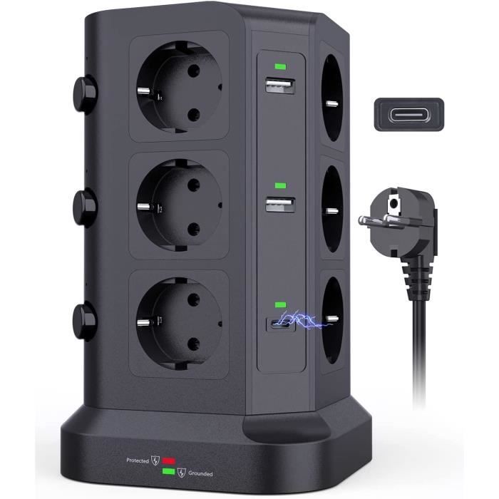 2 Ports [20W USB C] Tour Multiprise Parafoudre, Multiprise avec USB C ...