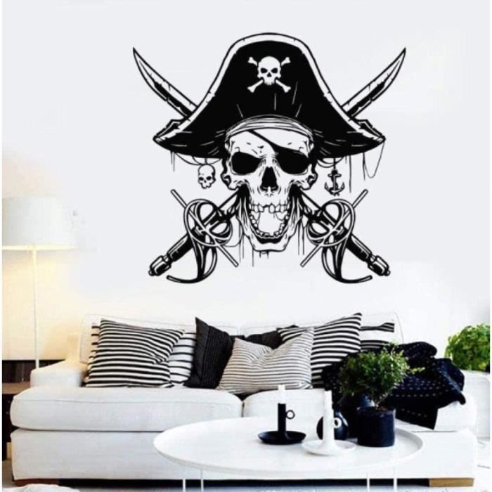 Sticker Mural Pvc Amovible Autocollant Mural Sabre Crâne Pirate ...