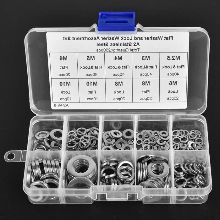 Qiilu Fixations 260PCS Acier Inoxydable Rondelle Plate + Assortiment De ...