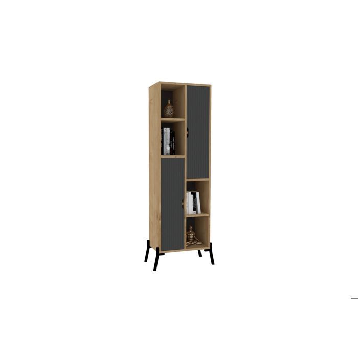 Bibliothèque 2 portes Shilvi L48,2xH160cm Chêne et Anthracite ...