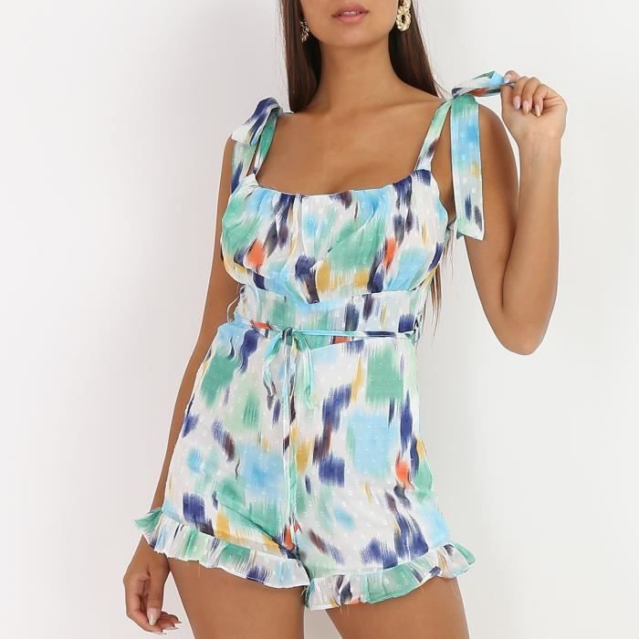 Combi-short verte à motifs aquarelles - Marque inconnue - Bretelles à ...