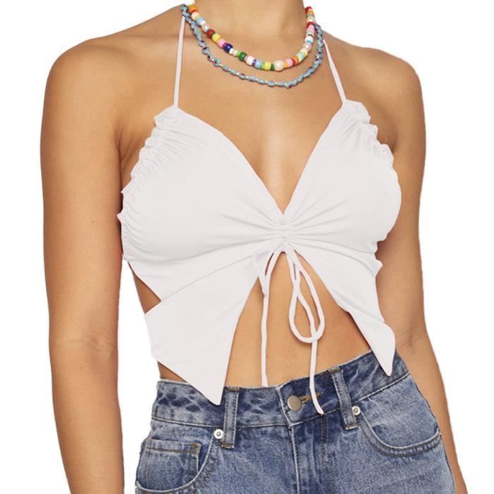 Débardeur Sexy dos Nu pour Femme avec Motif Papillon,Y2K Débardeur Court Chic Été Haut Femme Col ...