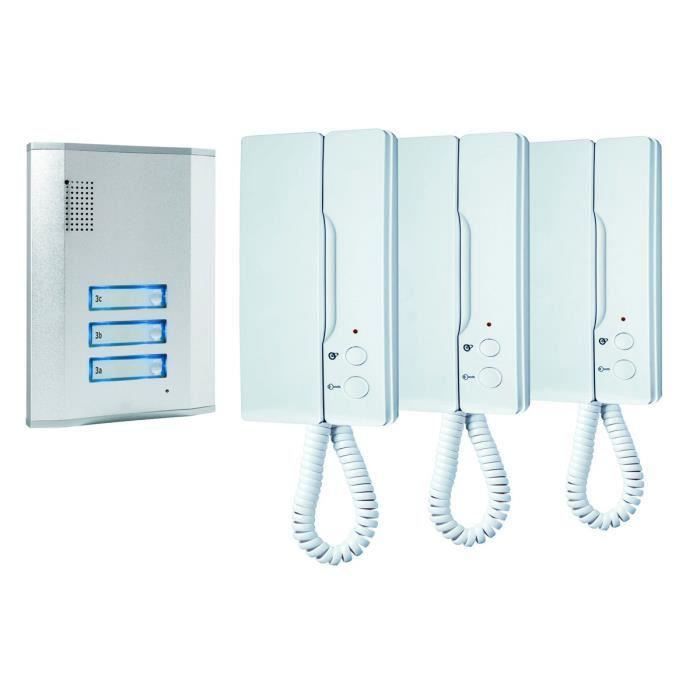 SMARTWARES Kit d'interphone audio filaire pour 3 logements IB63 ...