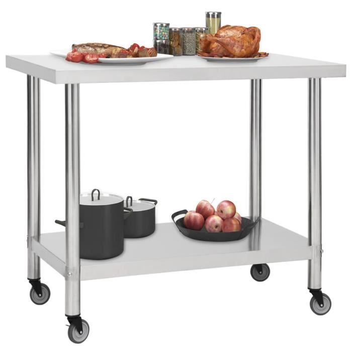 Table de travail de cuisine avec roues 80x60x85 cm Inox - SALALIS ...