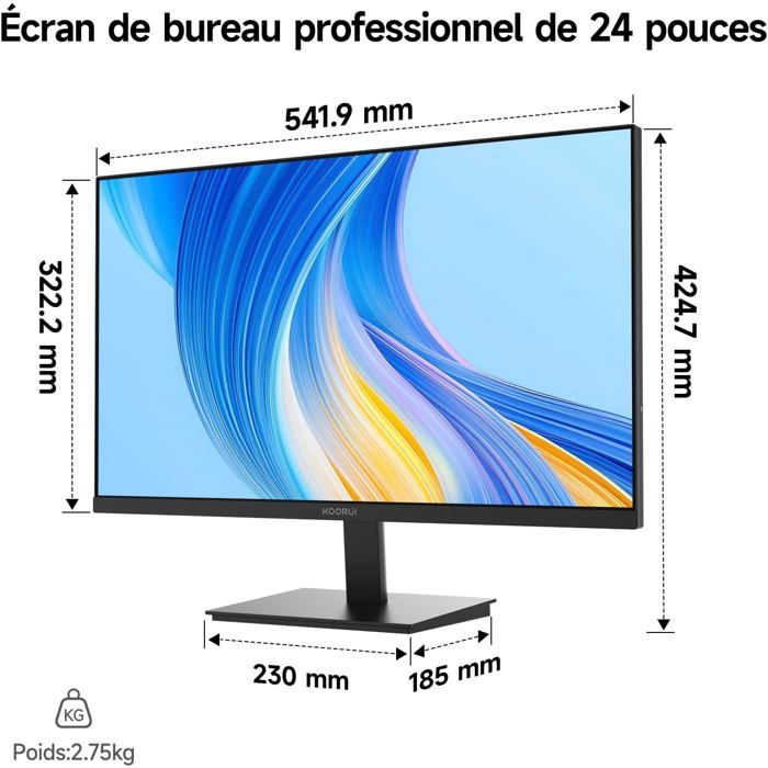 Écran PC IPS 24" Full HD 100Hz Eye Care HDMI VGA VESA 100x100 Noir pour ...